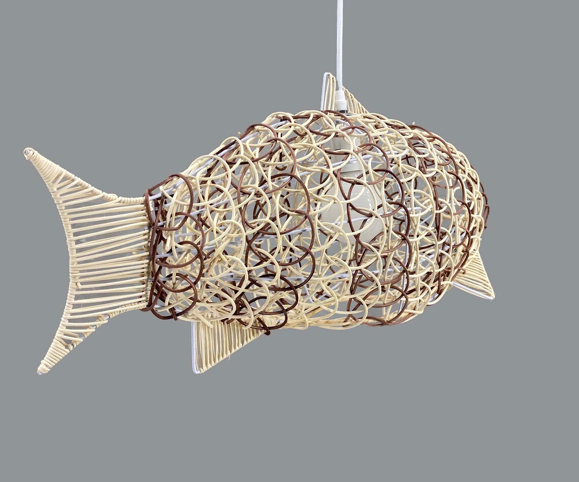 Handwoven Fish Shaped Rattan Pendant Lights Fish Lighting - Etsy
