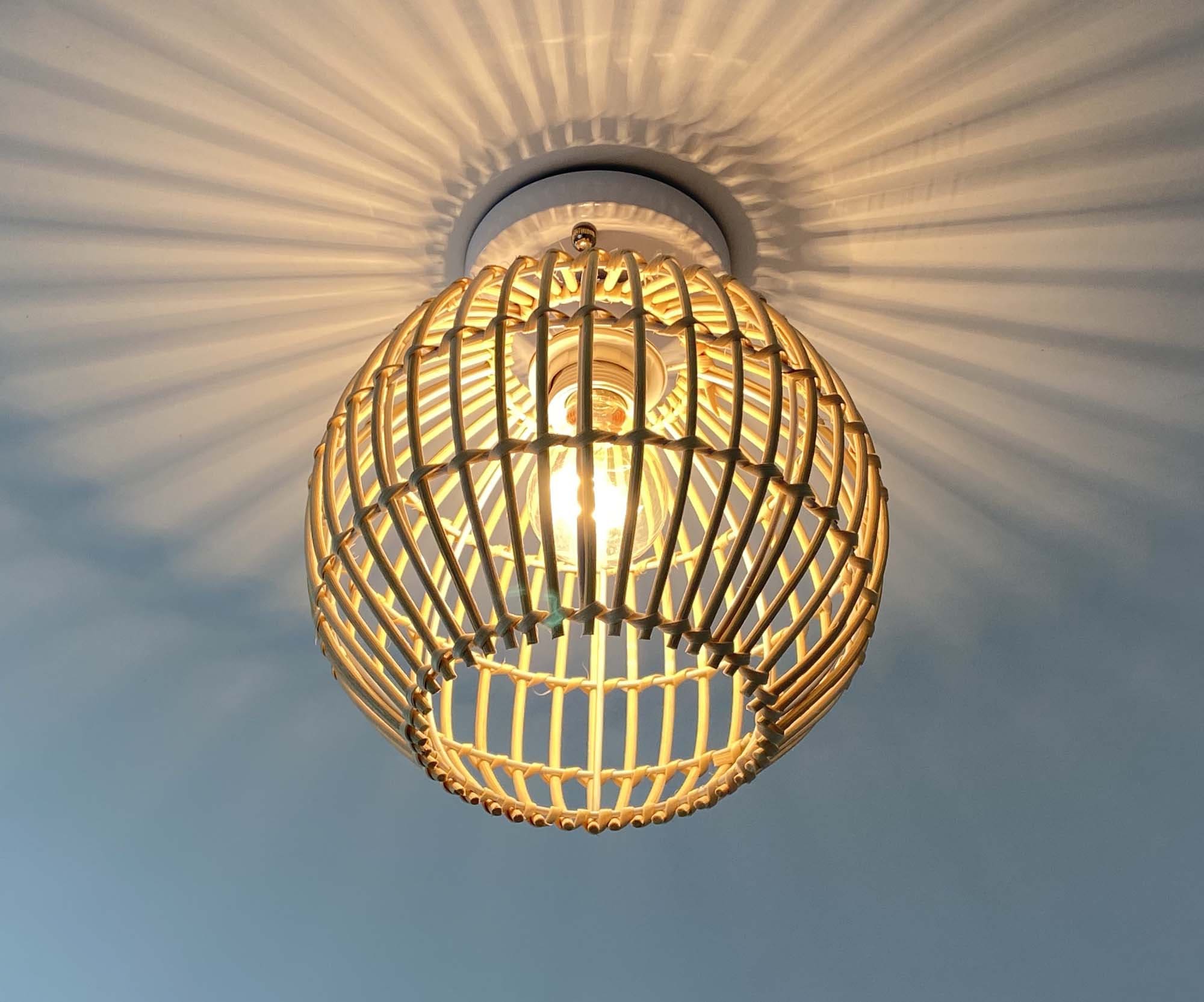 Small Spherical Rattan Flush Mount Lighting Fixture Ceiling | Etsy