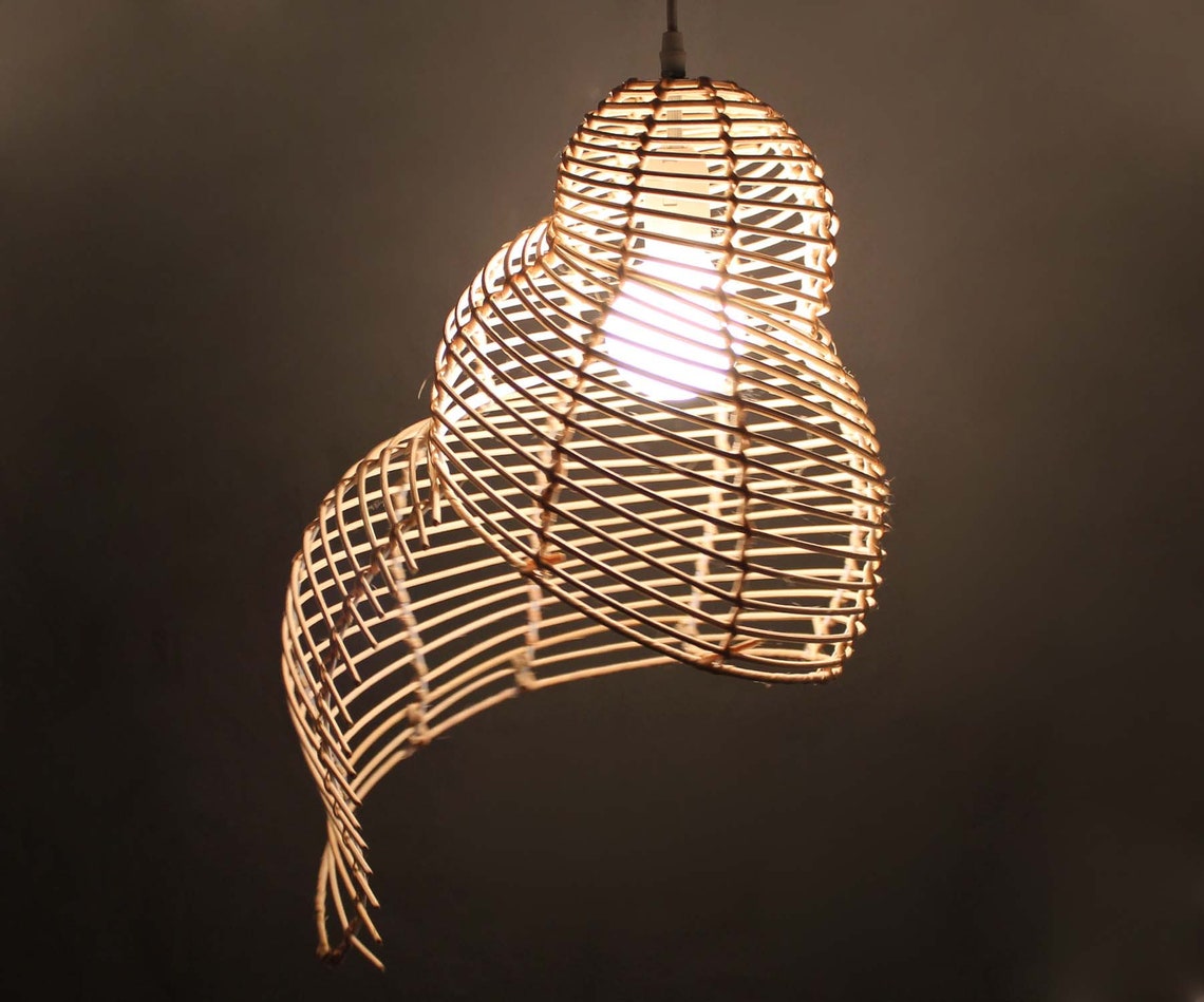 Conch-shaped Pendant Light Natural Rattan Color | Etsy