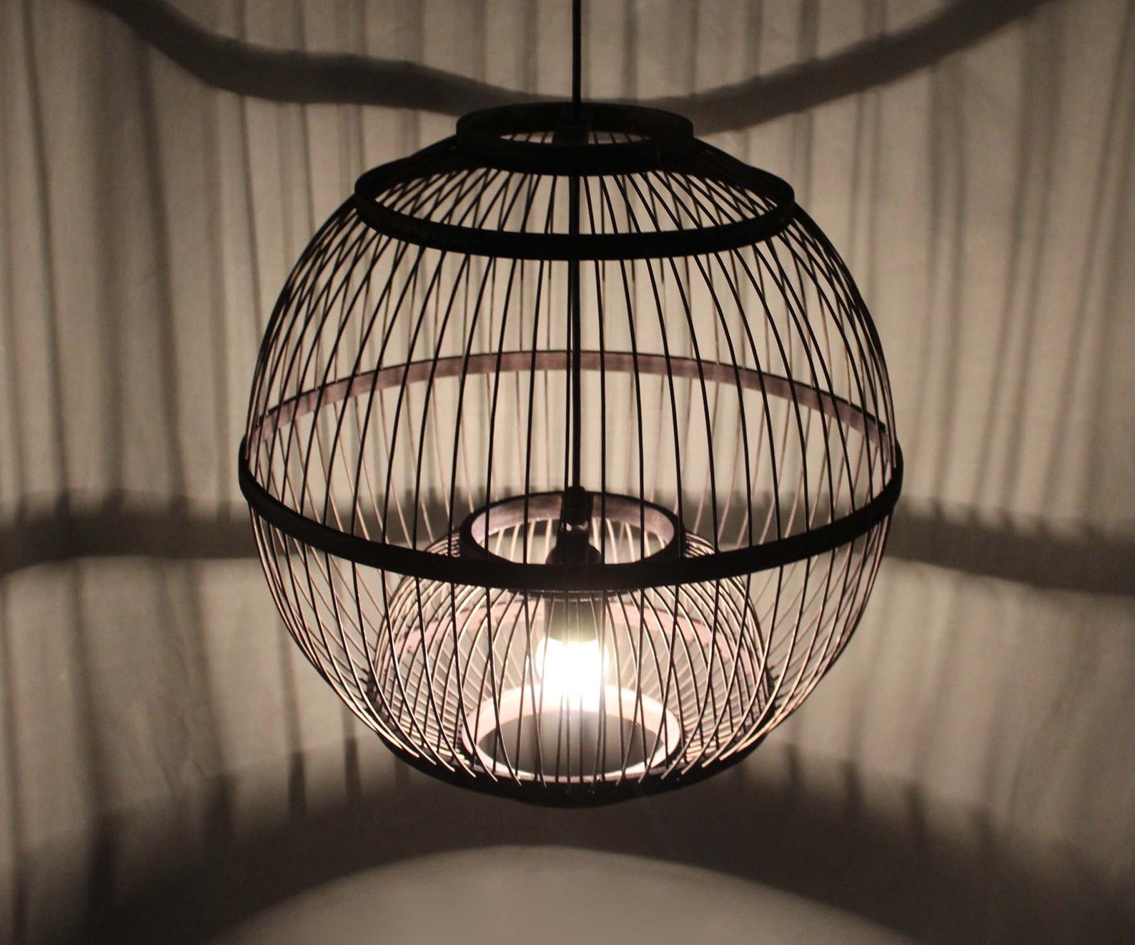 Spherical Bamboo Sticks Lighting Fixtures Black Vintage | Etsy