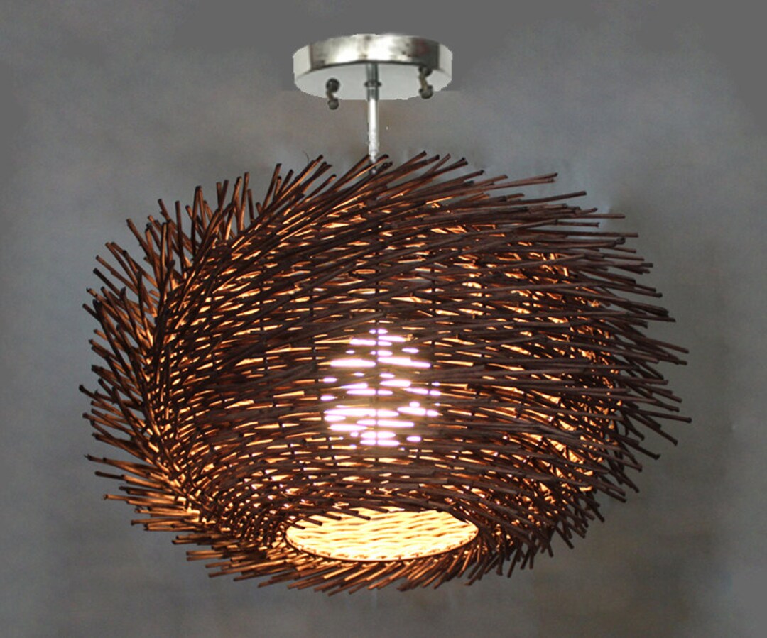 Rattan Bird Nest Flush Mount Ceiling Light, Hallway Lighting - Etsy
