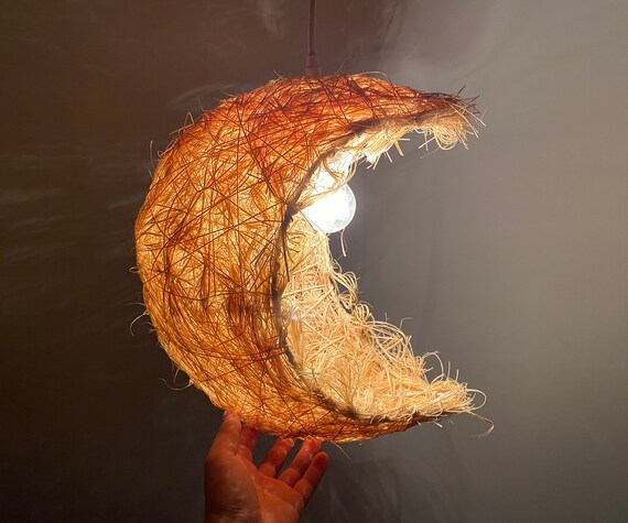 Rattan Silk Moon Shape Pendant Lights Moon Fixtures-moon | Etsy