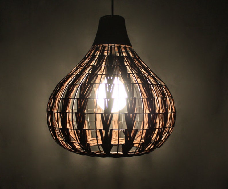 Brown Color-hand Woven From Rattan Pendant Lights-vintage | Etsy