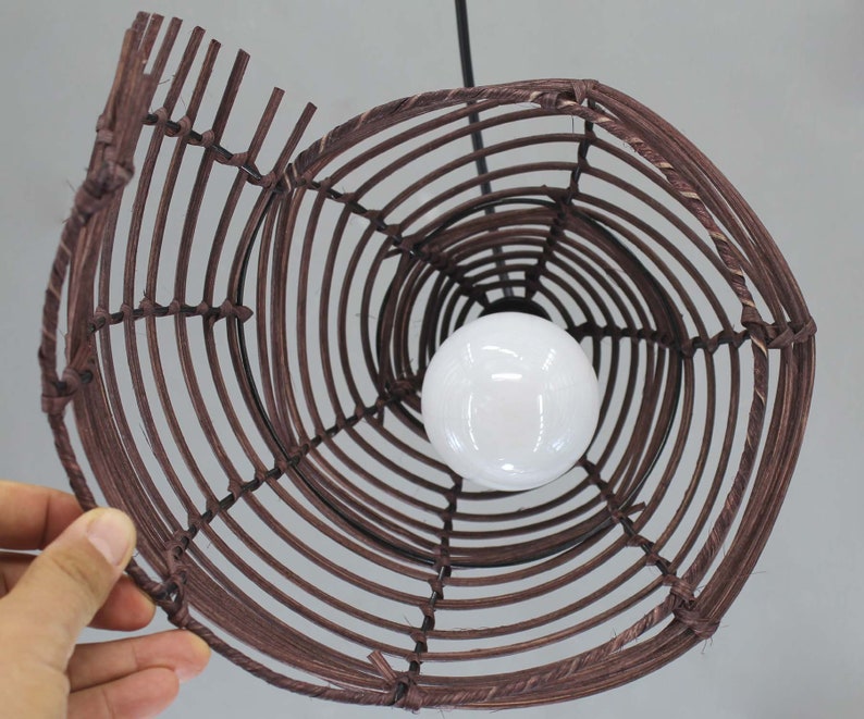 Conch Shaped Lighting - Conch Lighting - Rattan Pendant Light - Rustic ...