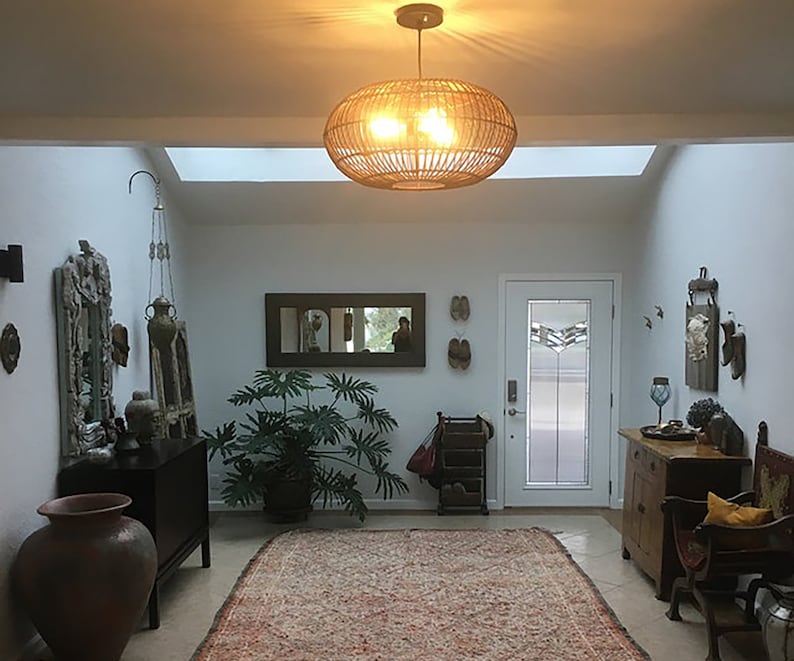 Brown Rattan Rattan Pendant Light Rustic Lighting Vintage - Etsy