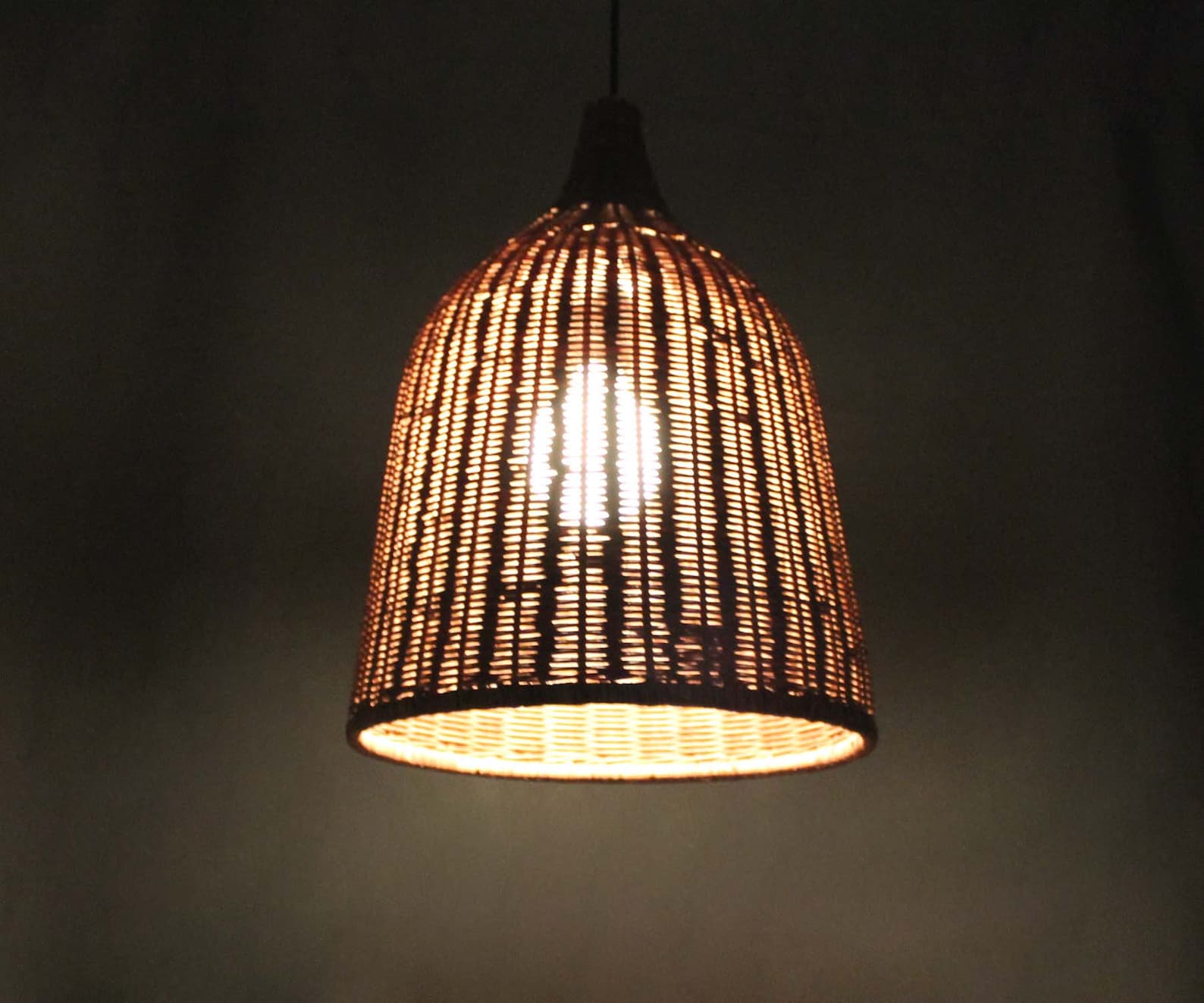 Brown Basket Rattan Pendant Light - Vintage Lighting - Brown Shade or ...