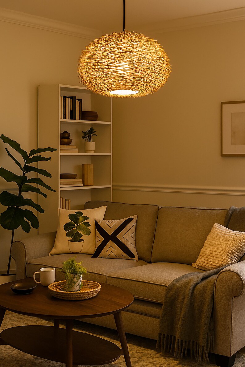 Staggered Form Rattan Bird Nest Pendant Light, Rustic Ceiling Lighting ...