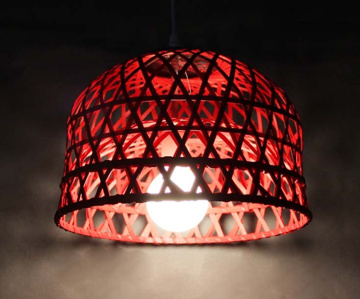 Red Hand Woven Bamboo Hat Shape Pendant Lighting One E27 | Etsy