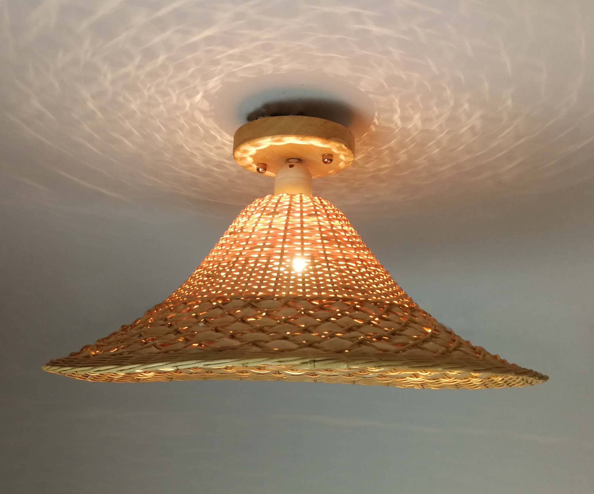 Rattan Sunshine Hat Ceiling Light - Boho Flush Mount Fixture - Etsy