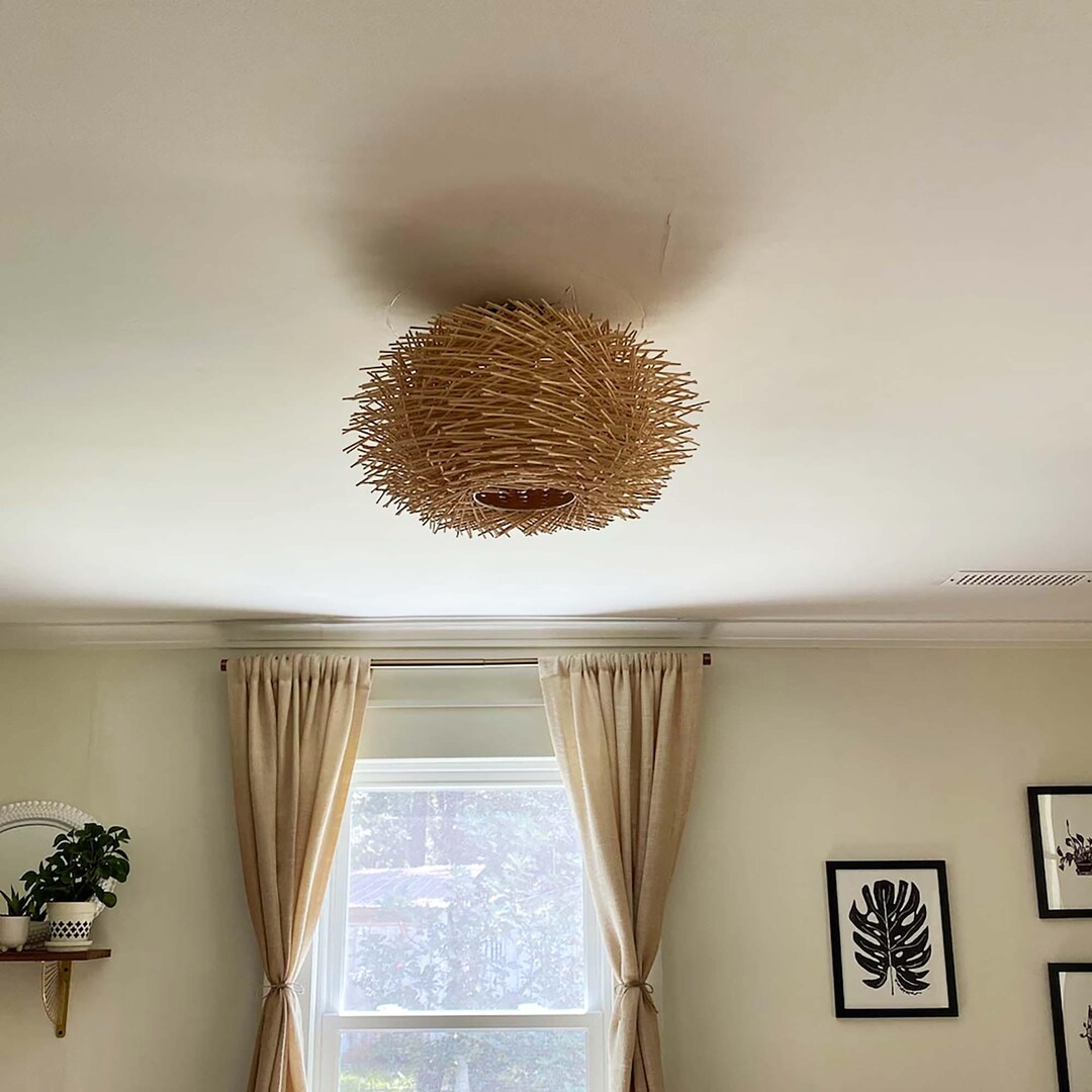 Rattan Bird Nest Flush Mount Light Fixture – Natural Woven Design - Etsy
