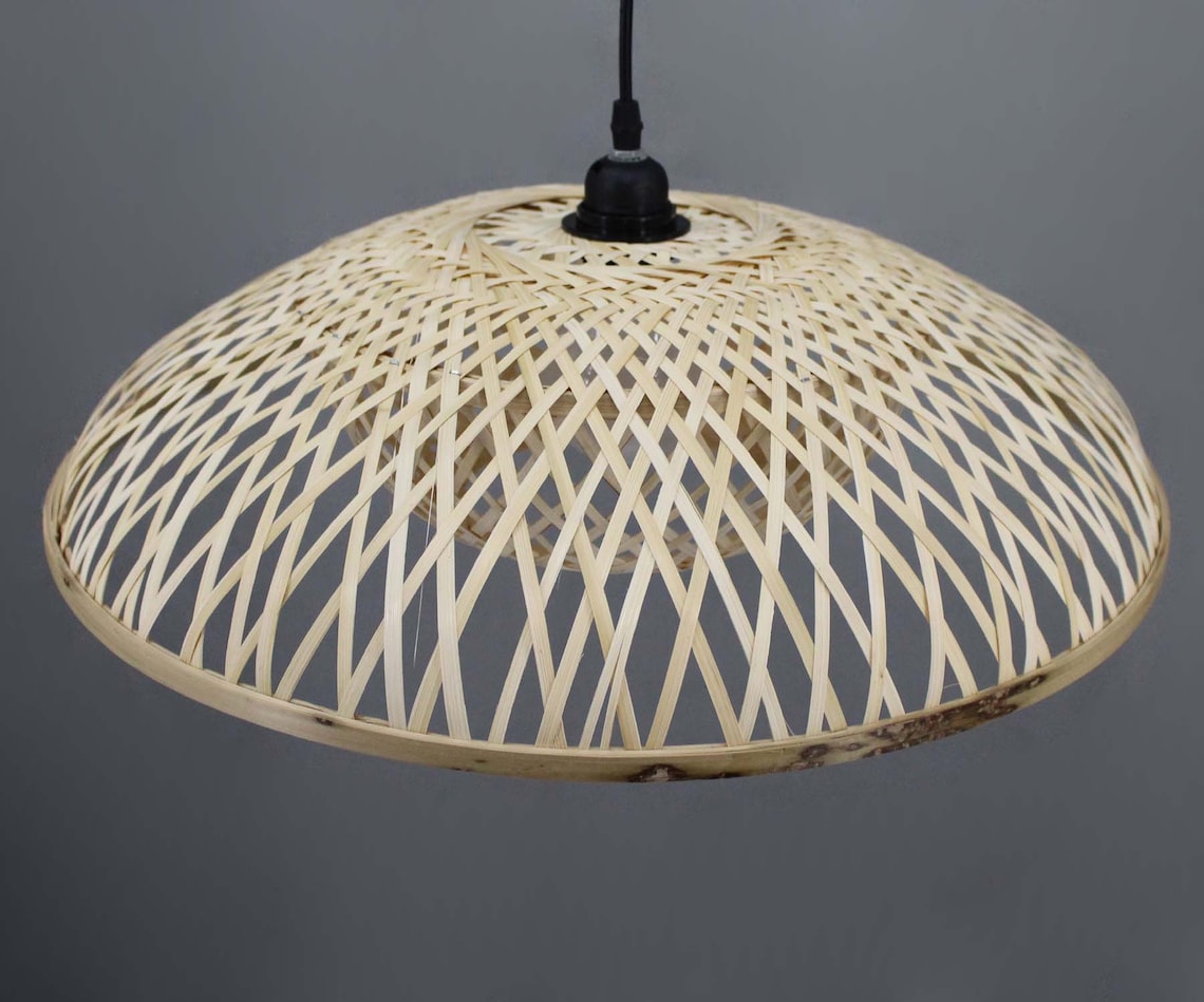 Double Round Shades Bamboo Pendant Lights Rustic Lighting - Etsy