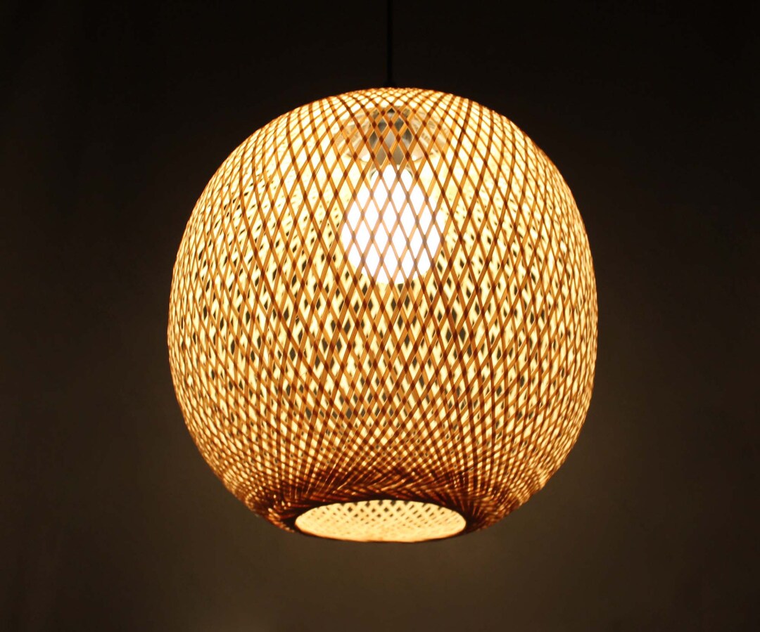 Spherical Natural Bamboo Pendant Light - Rustic Bamboo Lighting Fixture ...