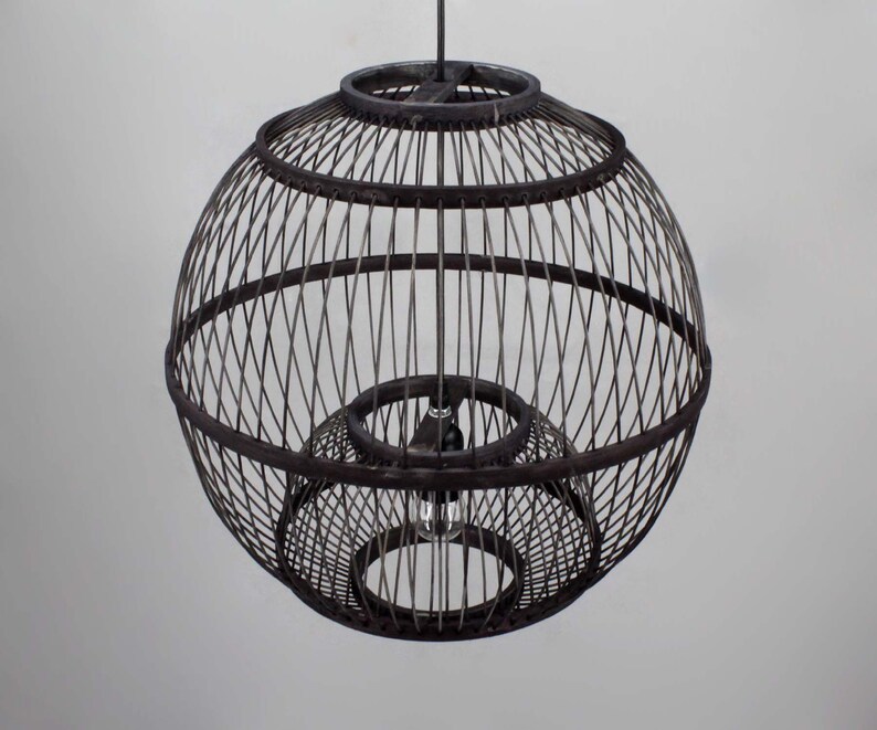 Spherical Bamboo Sticks Lighting Fixtures Black Vintage | Etsy