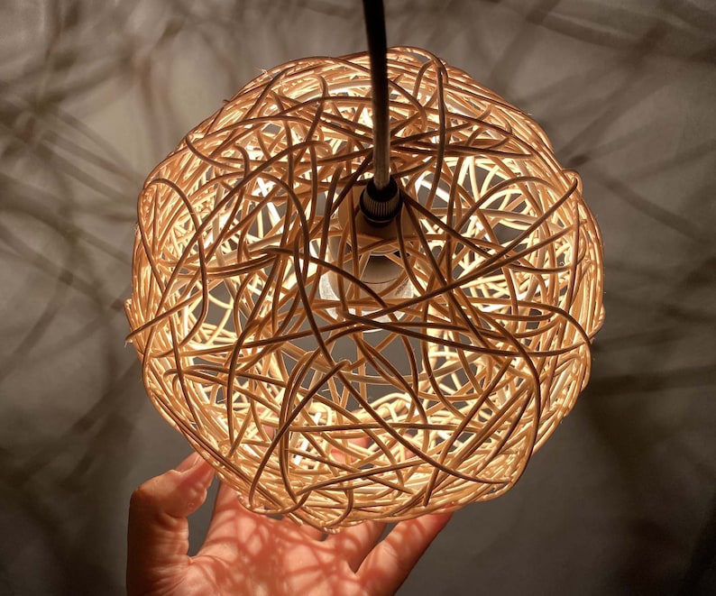 Small Spherical Rattan Pendant Light Countryside Style | Etsy