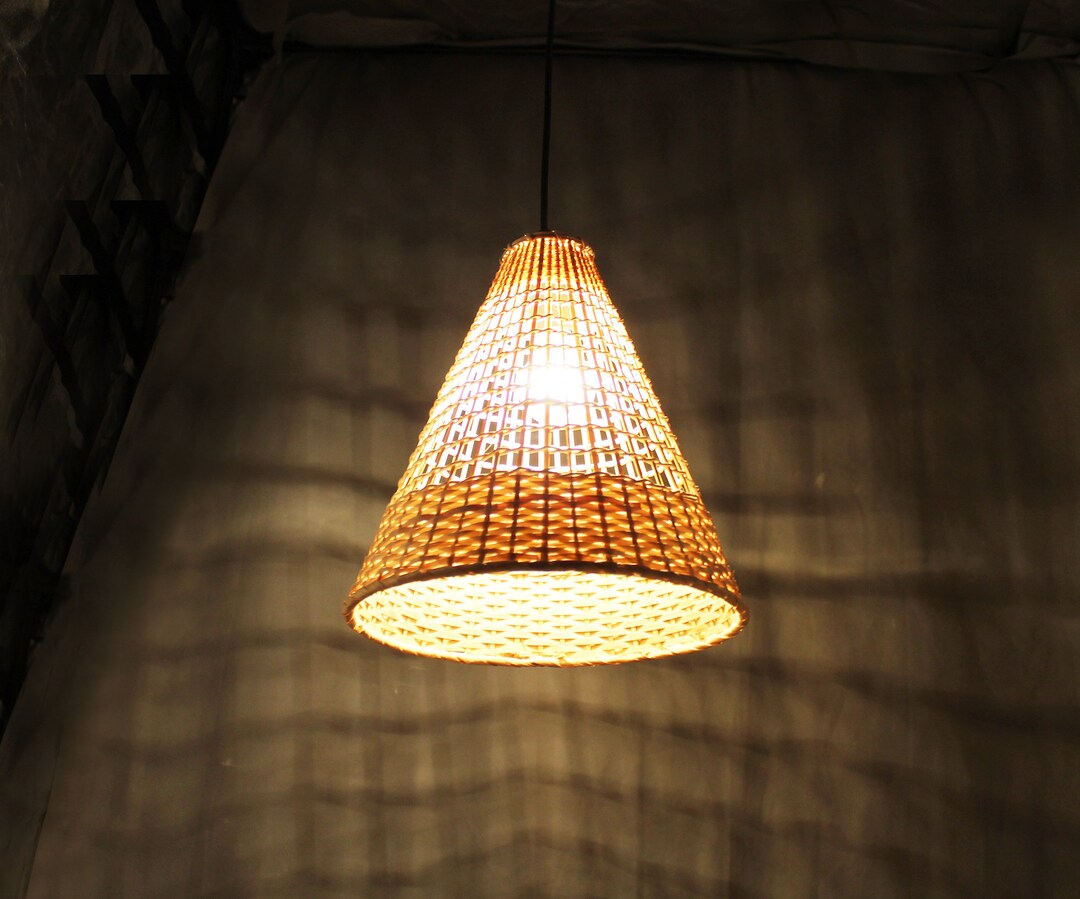 Handwoven Rattan and Bamboo Conical Shape Pendant Light Decor Island ...