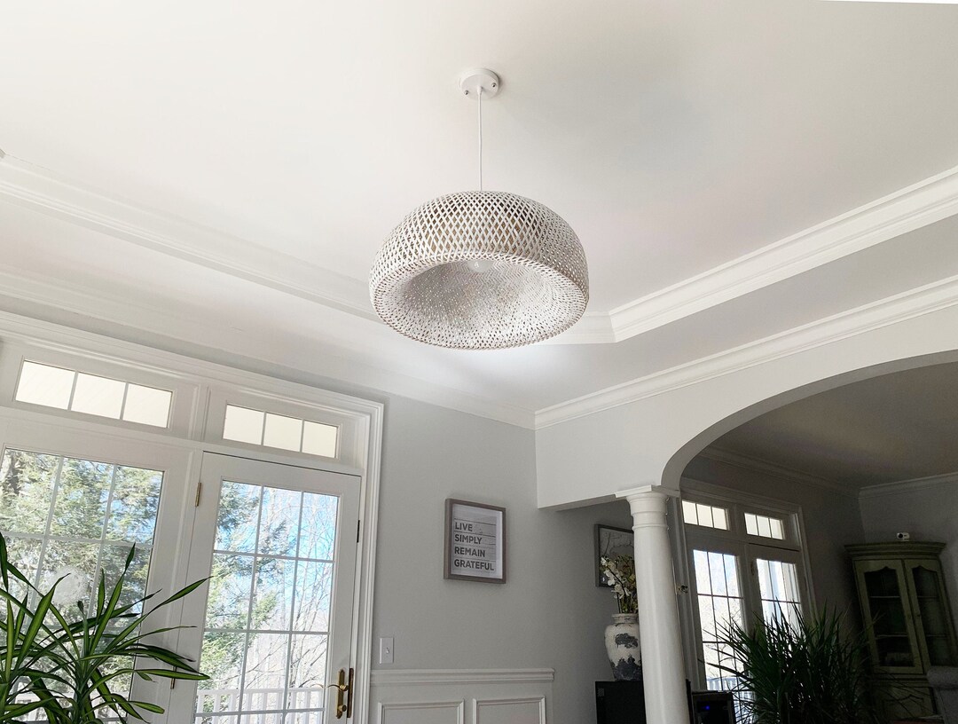 Handwoven Bamboo Hat shaped Lighting Fixtures White or - Etsy