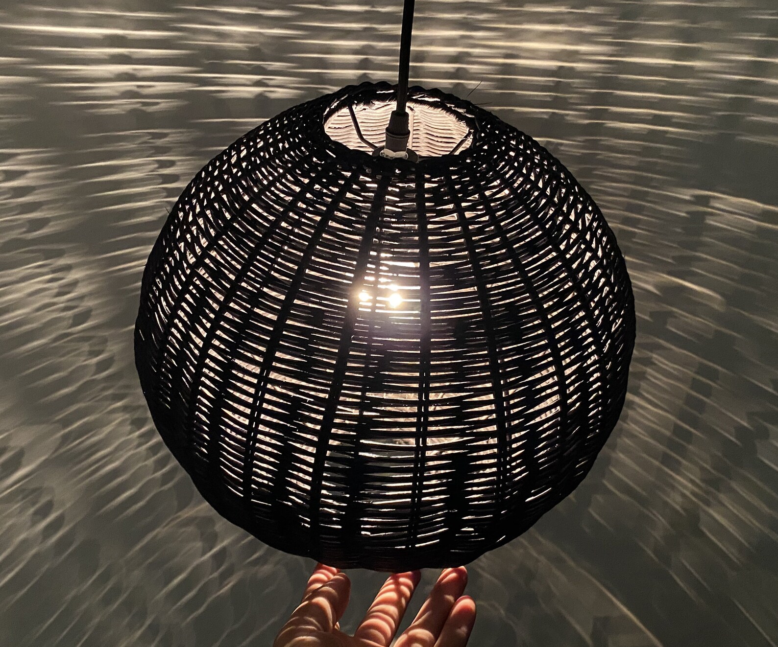 Black or Natural Rattan Color Spherical Lighting Fixtures | Etsy