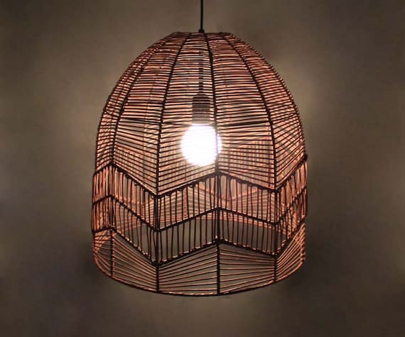 Hand-knitted Brown Rattan Pendant Lighting-bell Shape Design - Etsy