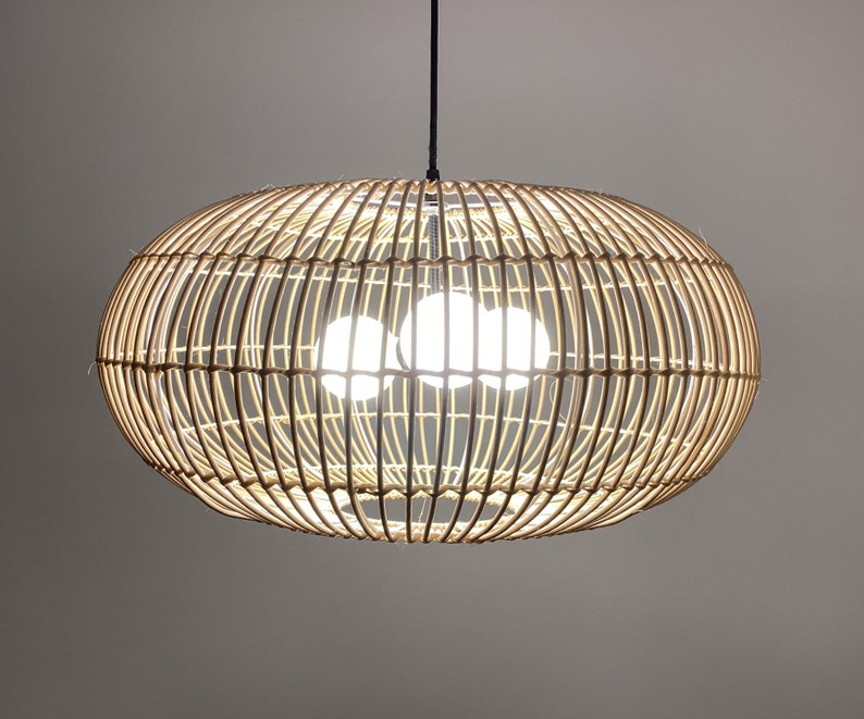 Ellipse-shaped Rattan Pendant Light Rustic Lighting Width - Etsy