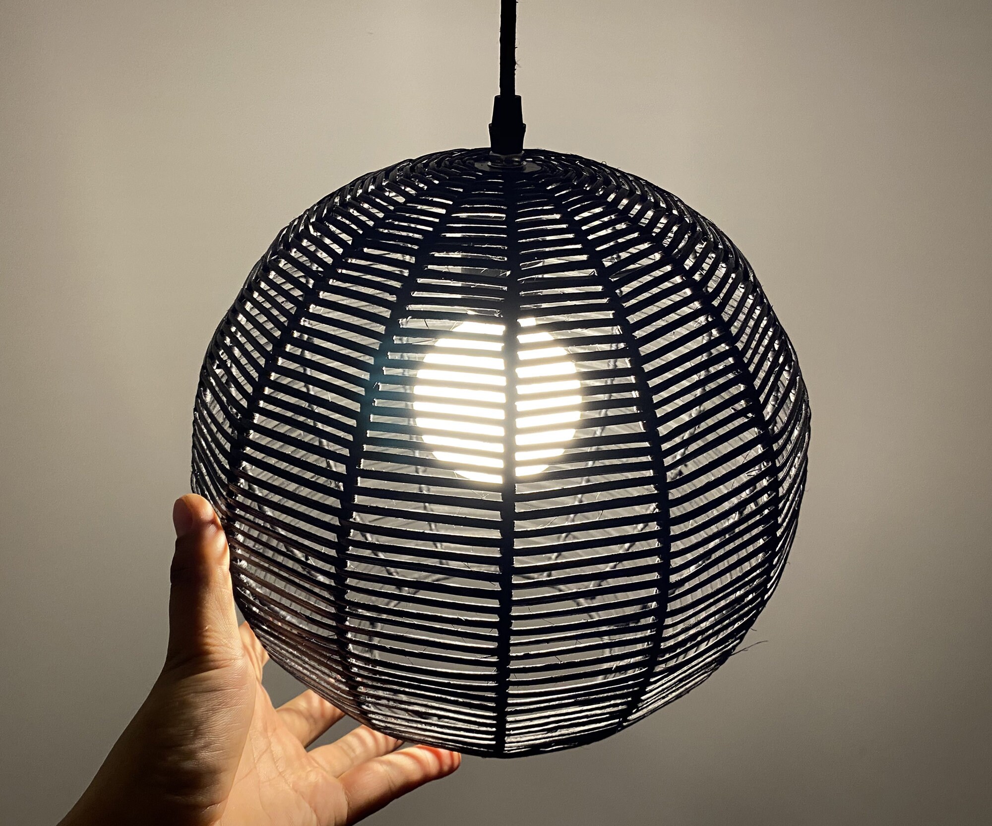 Black Rattan Ball Shaped Designed Pendant Lights Black Rattan | Etsy