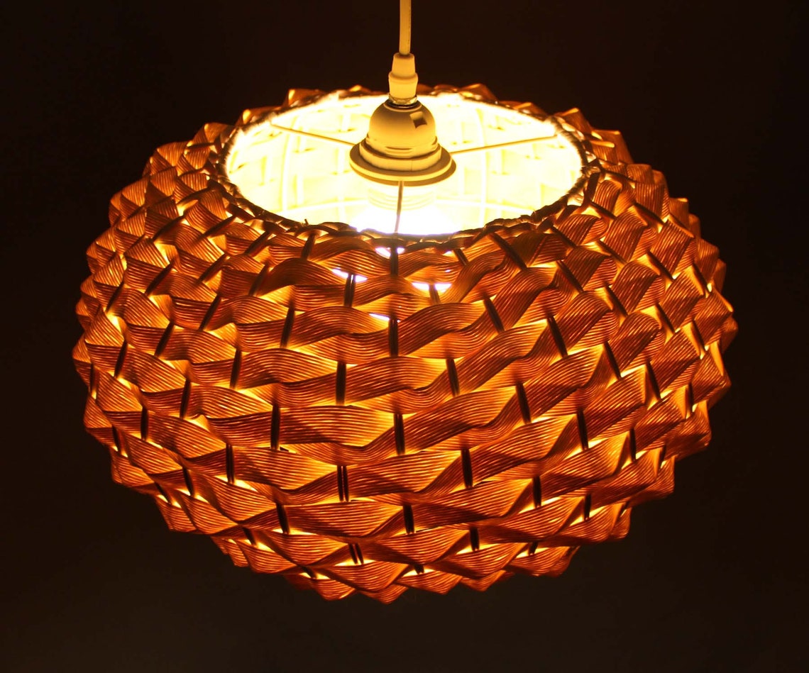 Yellow Paper Rope Pendant Light: Round Woven Lampshade, Width 15" - Etsy