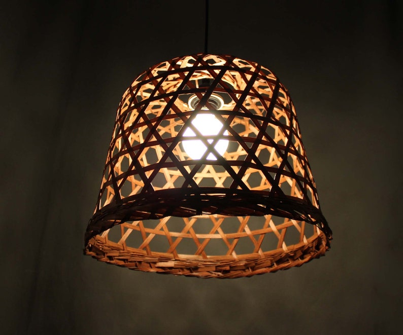 Hand Woven Basket Bamboo Pendant Light Rustic Lighting | Etsy