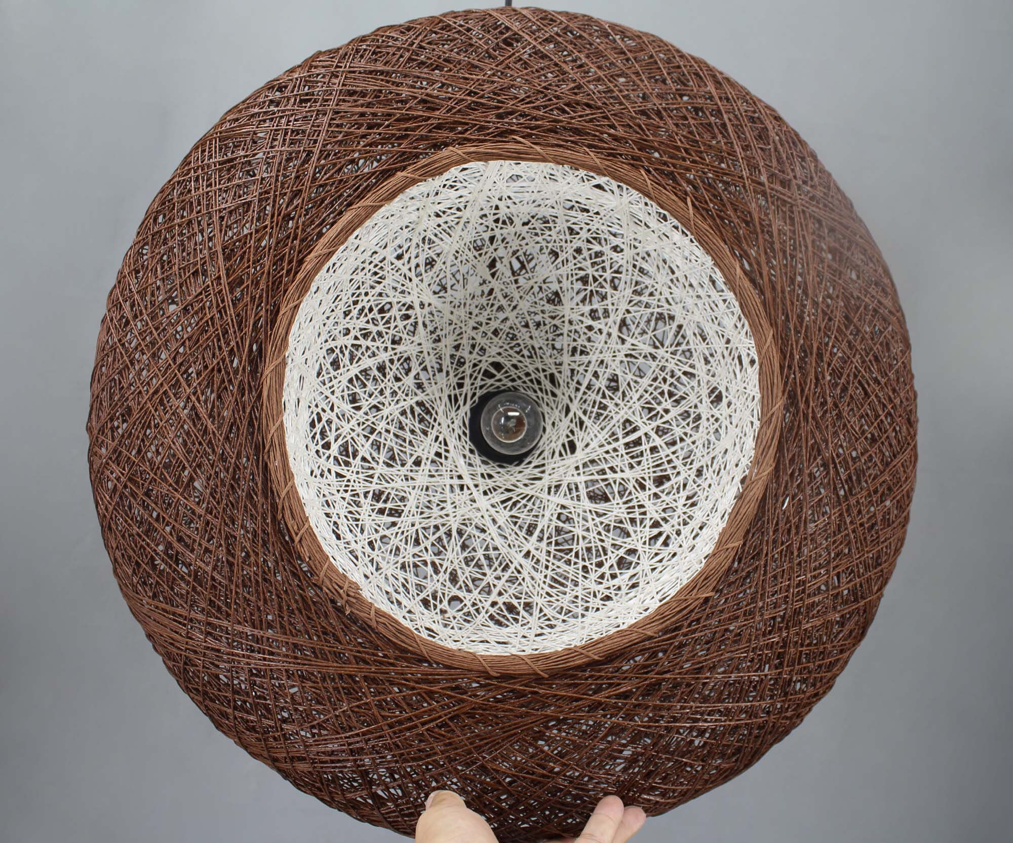 Brown Double Lampshade Hemp Rope Oval Pendant Light Decor | Etsy