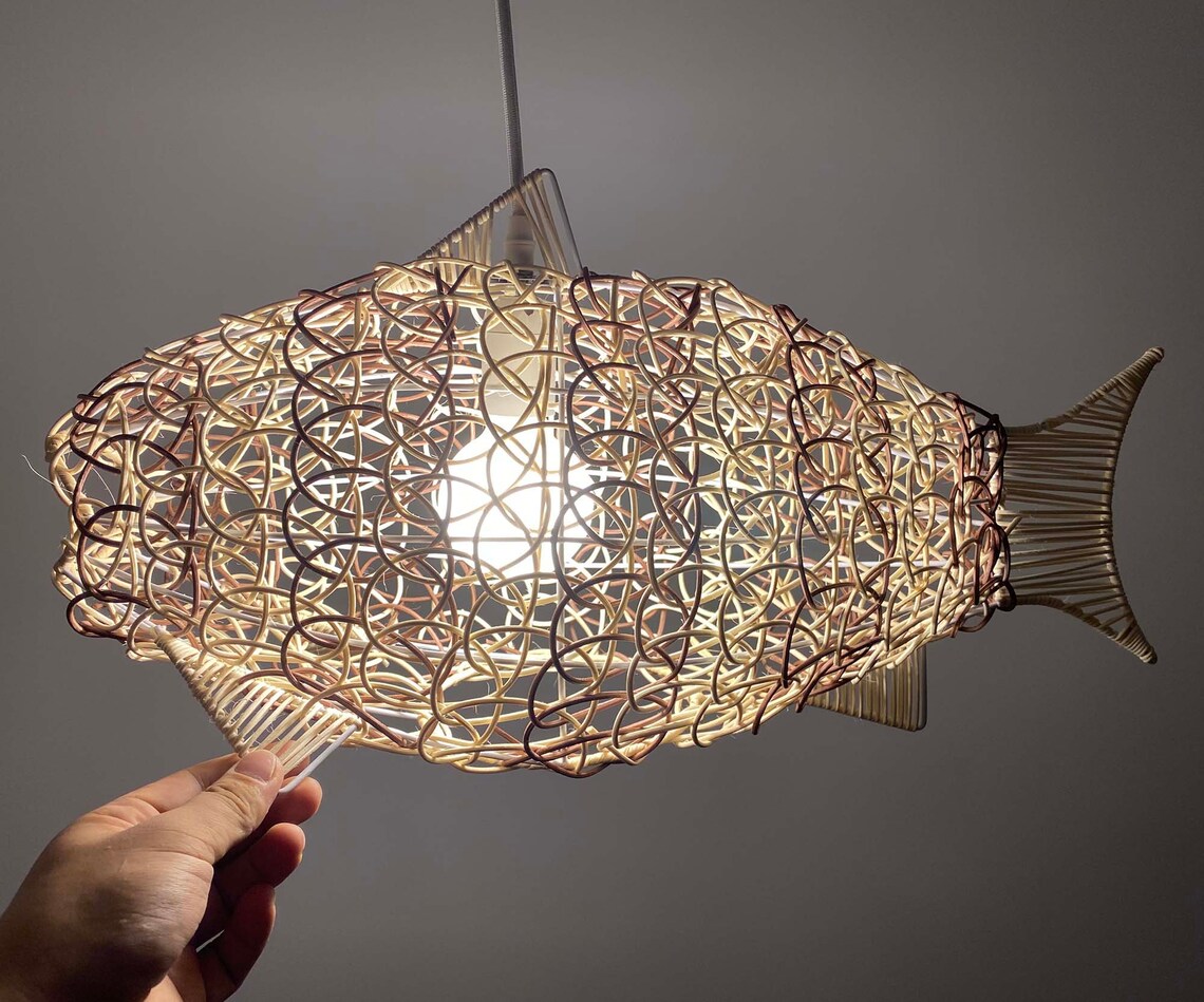 Handwoven Fish Shaped Rattan Pendant Lights Fish Lighting - Etsy