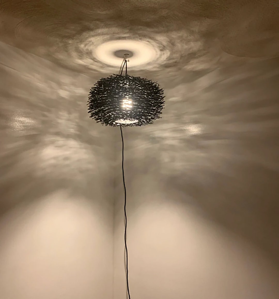 Black Rattan Nest Pendant Light - Black Lighting Fixture - Long Plug in ...