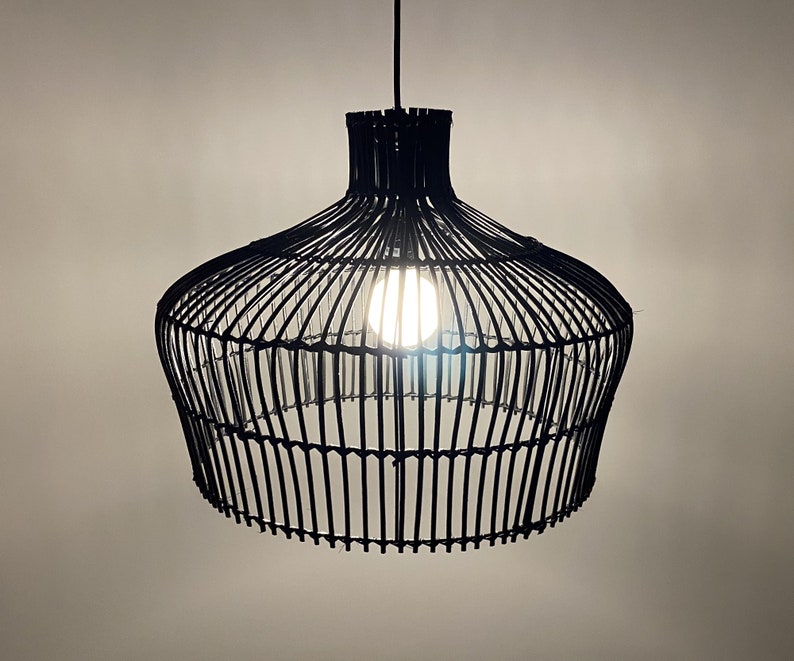 Black Rattan Bell-shaped Pendant Light Brown Lamp Shade | Etsy