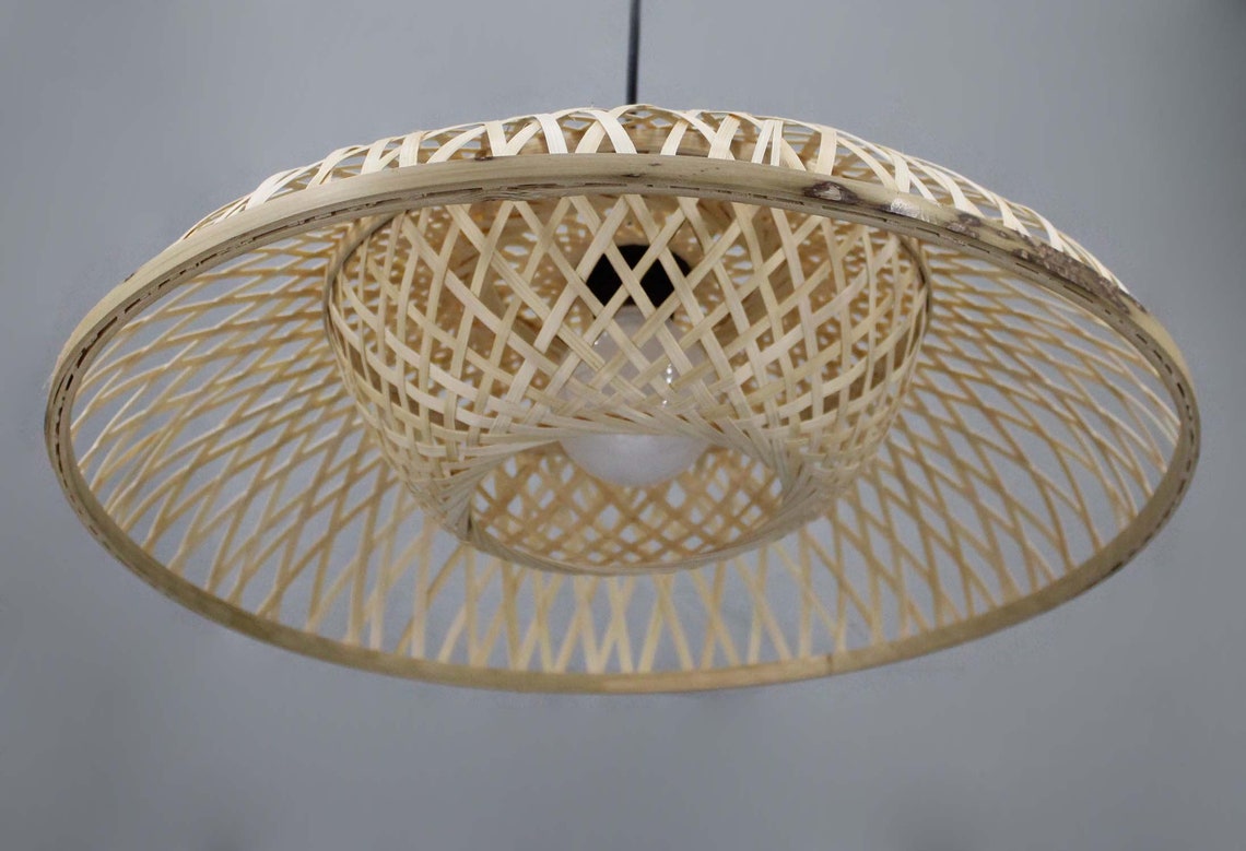 Double Round Shades Bamboo Pendant Lights Rustic Lighting - Etsy