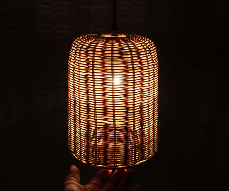 Small Cylindrical Rattan Pendant Light, Rattan Chandelier Lighting ...