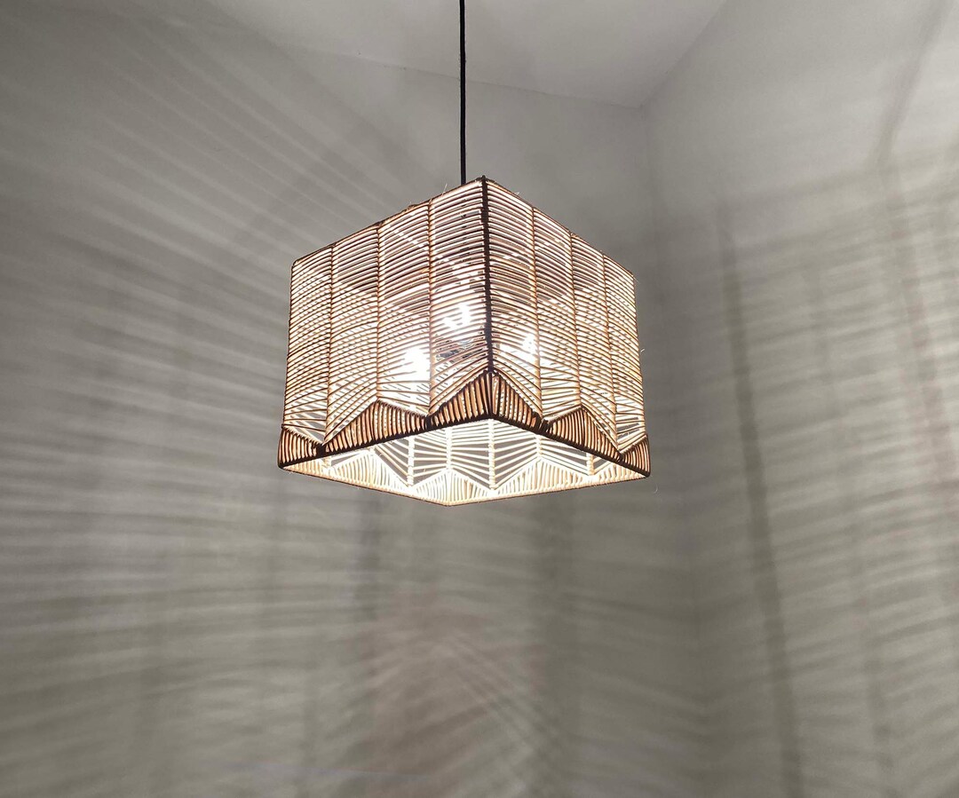Handwoven Rattan Cuboid Lighting Fixture Shade's Width 11.5'' by Height ...