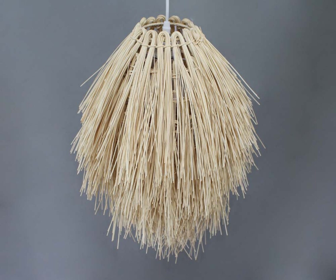 Hand Woven Long Hair Rattan Pendant Light Natural Rattan | Etsy