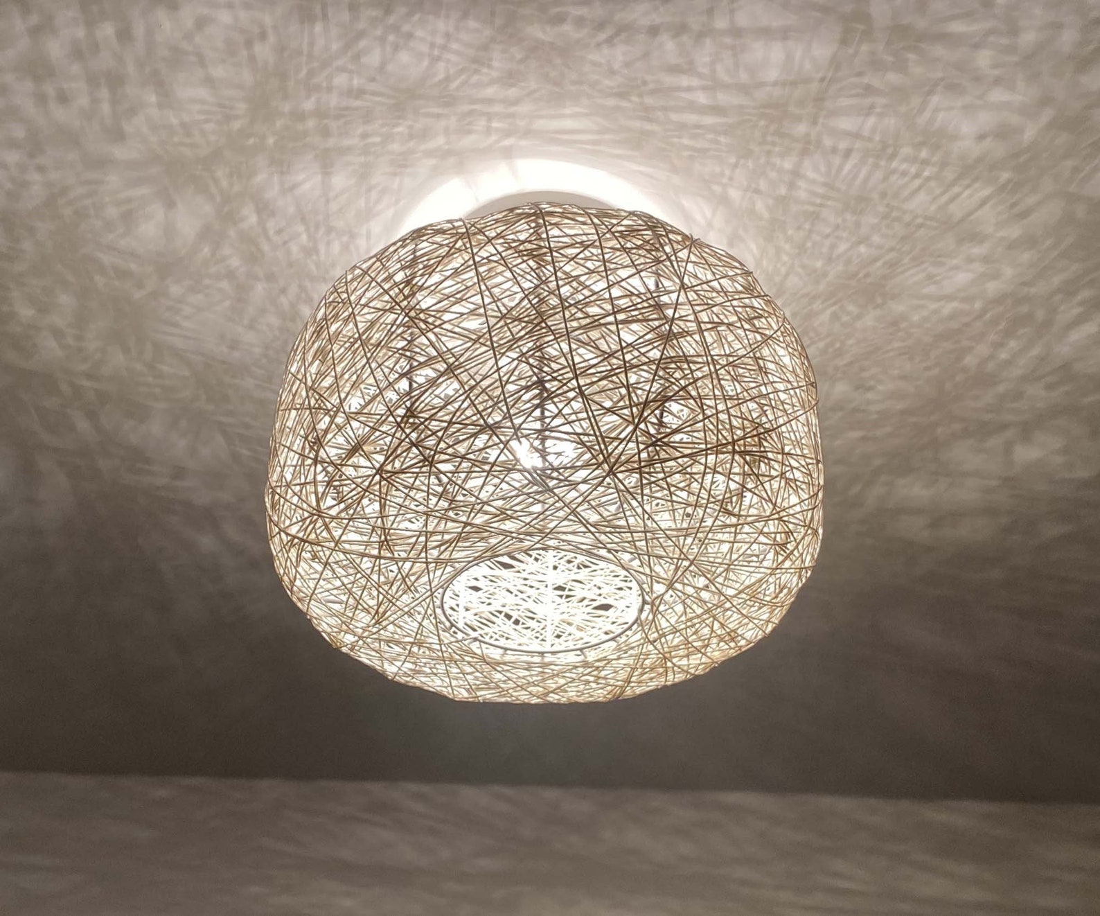 Handwoven From White Paper Rope Flush Mount Room Ceiling - Etsy