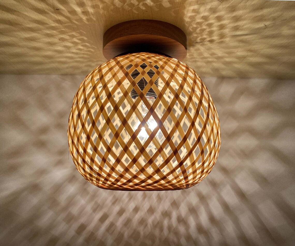 Round-shape Bamboo Flush Mount Lighting Fixture Bamboo Lamp | Etsy