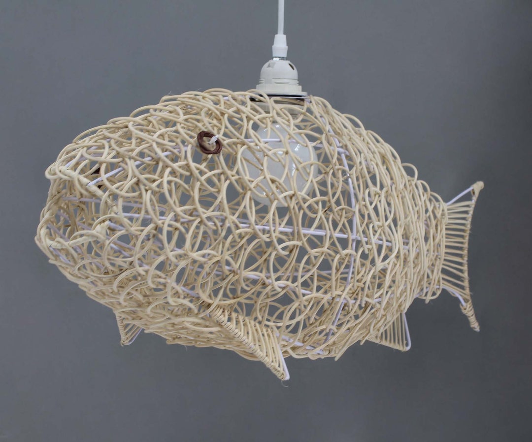 Rattan Fish Pendant Light – Natural Woven Lighting, Width 23" - Etsy
