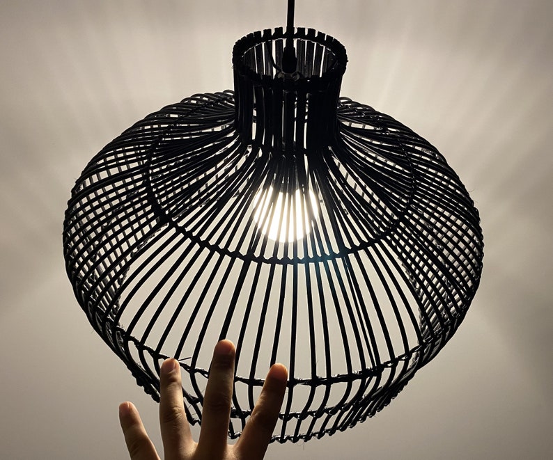 Black Rattan Bell-shaped Pendant Light Brown Lamp Shade | Etsy