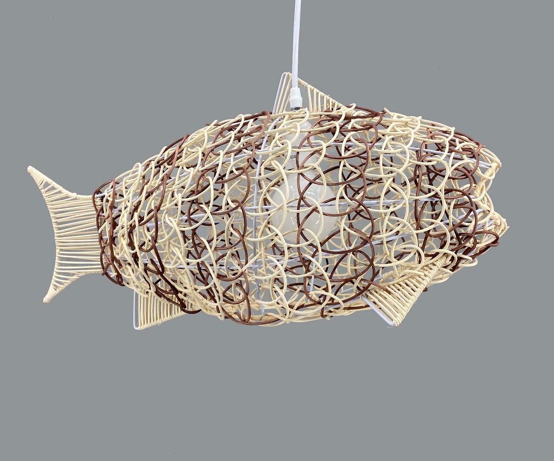 Handwoven Fish Shaped Rattan Pendant Lights Fish Lighting - Etsy