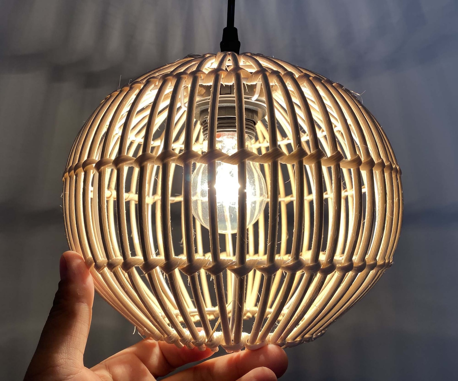 Small Spherical Rattan Pendant Light Natural Color Cloth - Etsy