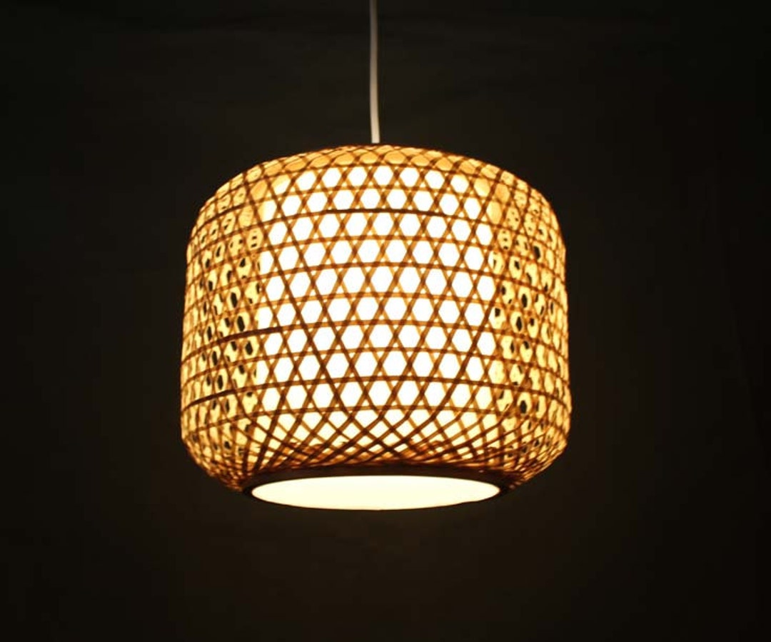 Hand Woven From Bamboo and Parchment Circular Pendant Lighting One ...