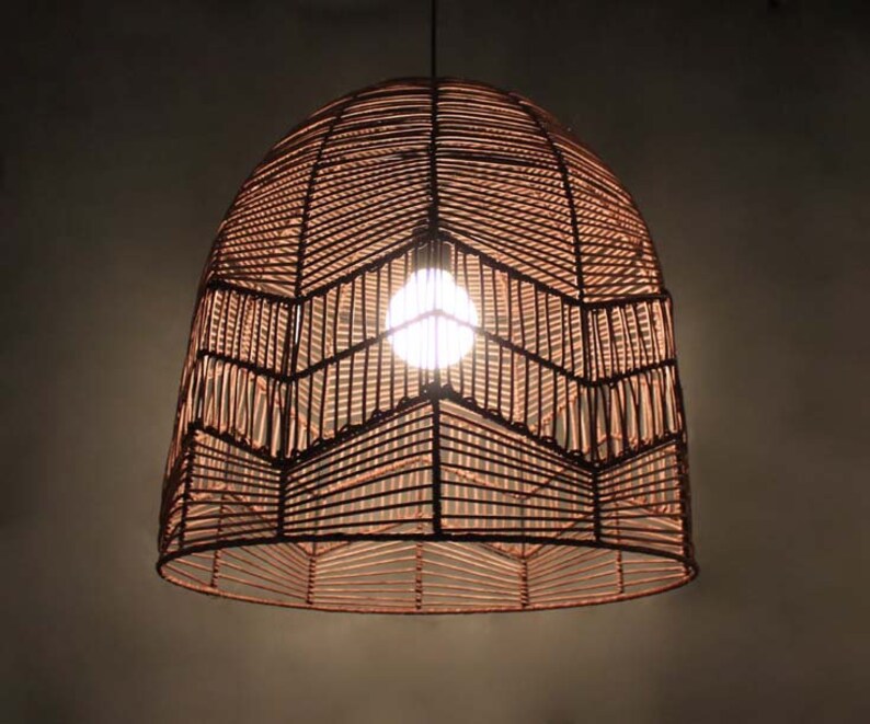Hand-knitted Brown Rattan Pendant Lighting-bell Shape Design - Etsy