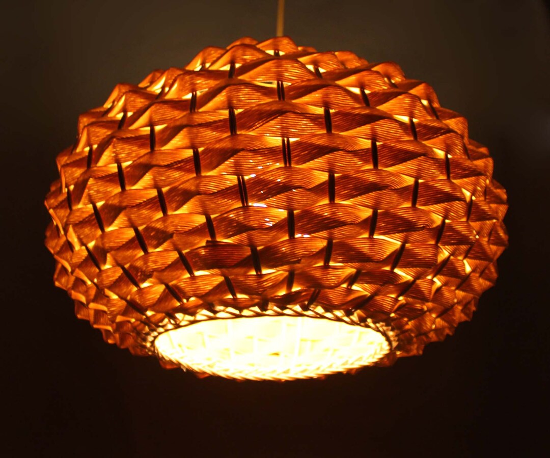 Yellow Paper Rope Pendant Light: Round Woven Lampshade, Width 15" - Etsy