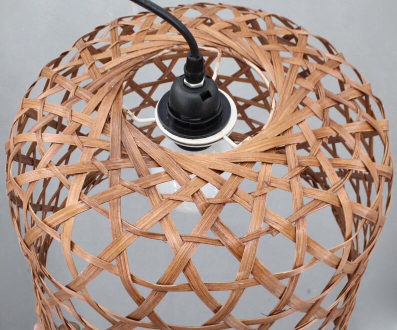 Hand Woven Basket Bamboo Pendant Light Rustic Lighting | Etsy