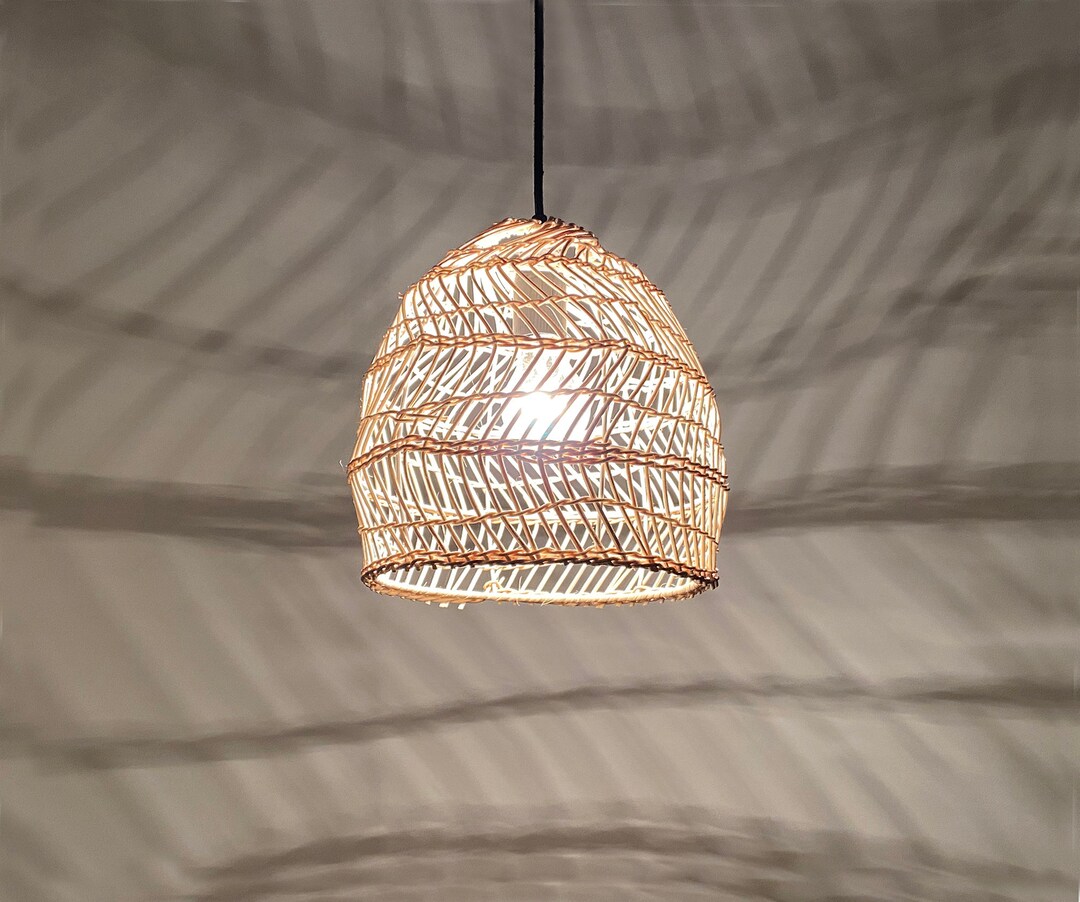 Small Rattan Basket Pendant Light – 9.5'' Wide - Etsy