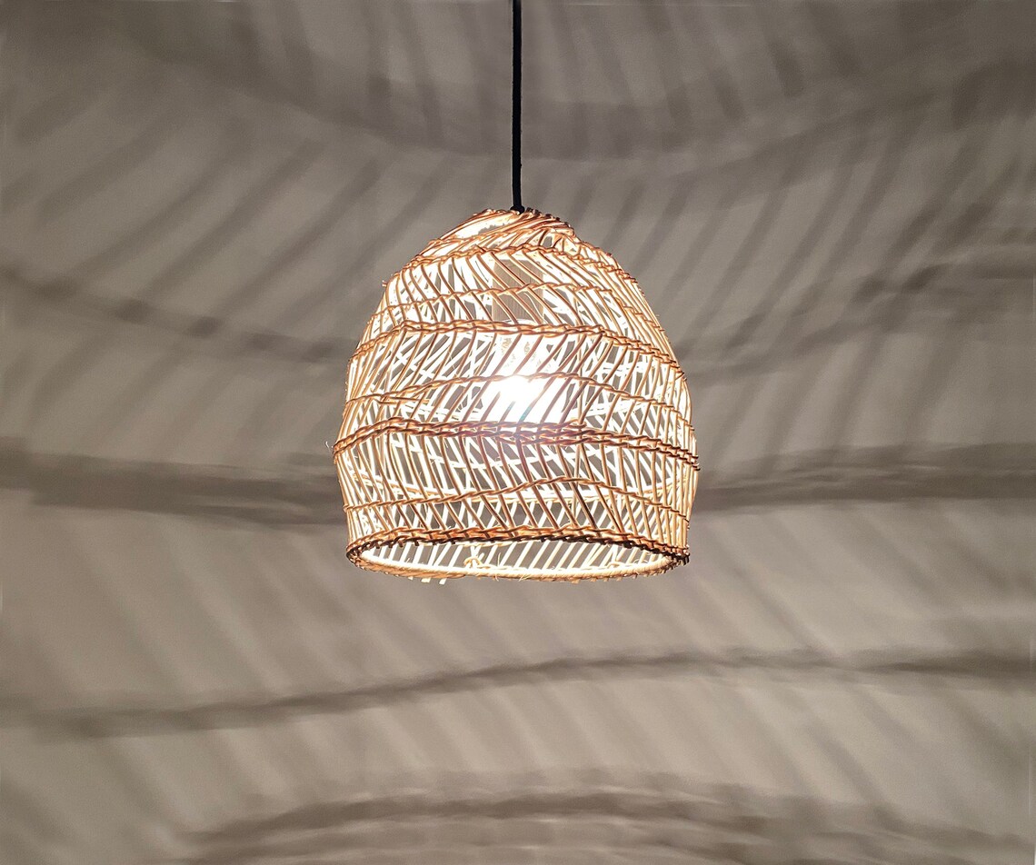Small Rattan Pendant Light - Rattan Basket Shaped Lighting- Width 9.5 ...