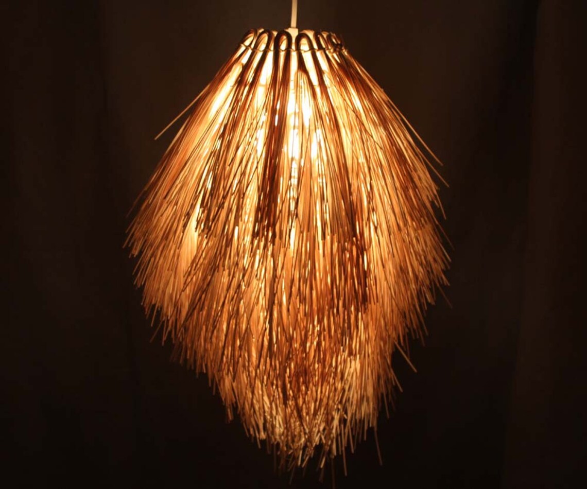 Hand Woven Long Hair Rattan Pendant Light Natural Rattan | Etsy