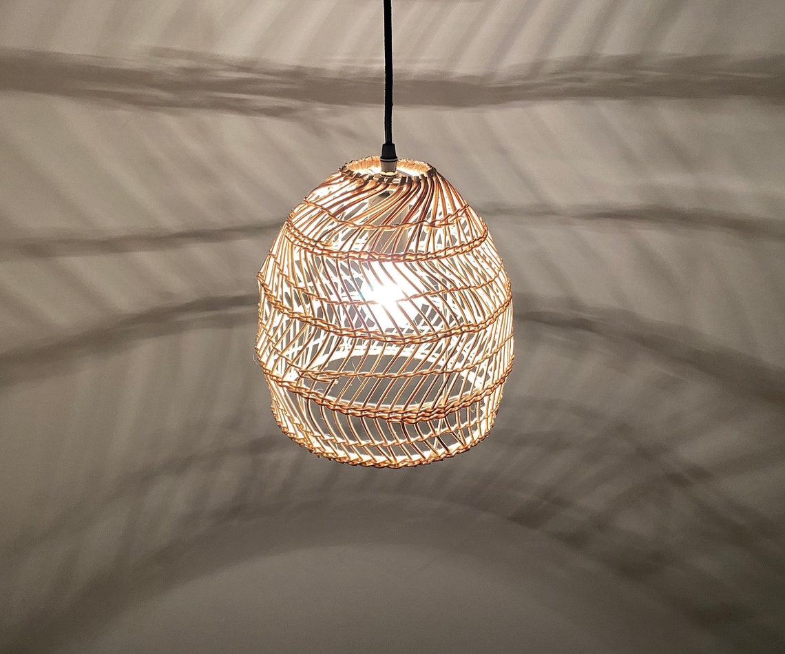 Small Rattan Pendant Light - Rattan Basket Shaped Lighting- Width 9.5 ...
