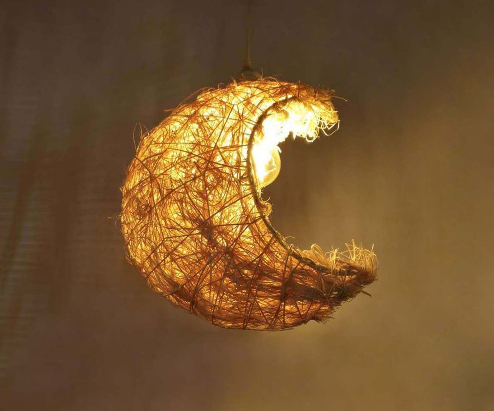 Handmade Rattan Moon Pendant Light - Rustic Celestial Lighting - Etsy