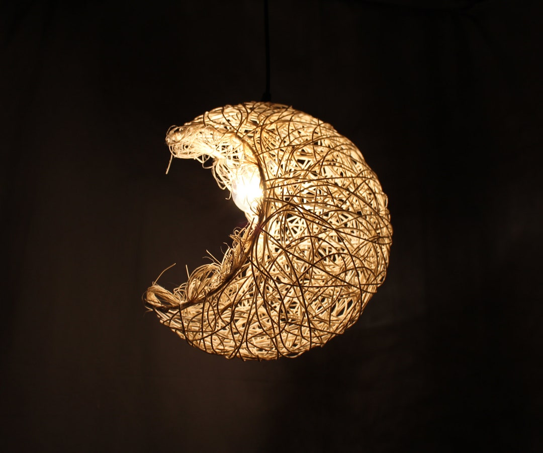 Moon Rattan Pendant Light, Handwoven Ceiling Lamp - Etsy